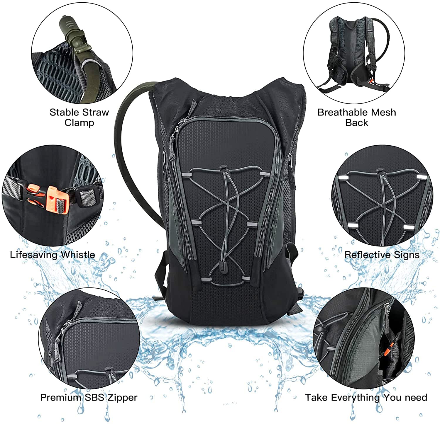 Water Backpack, Tactical Molle Hydration Backpack with 2.5L BPA Water Bladder 10L Capacity Waterproof - for Running, Hiking, Cycling, Camping, Military Hydration Pack