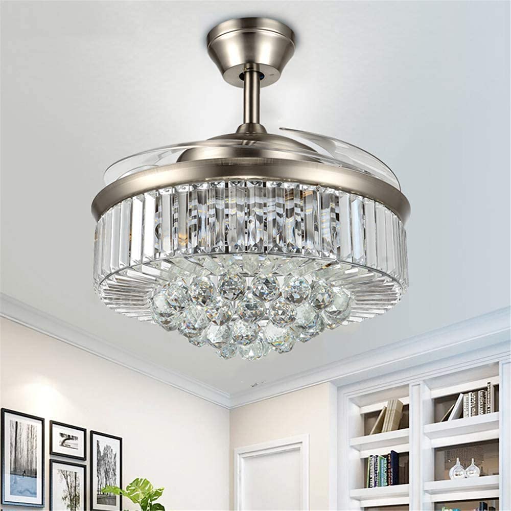 RuiWing 42'' Modern Fandelier Crystal Ceiling Fan with LED Light and Remote Control 3 Light Changes 3 Speeds Noise-Free Chandelier Ceiling Fan for Bedroom Indoor Living Room