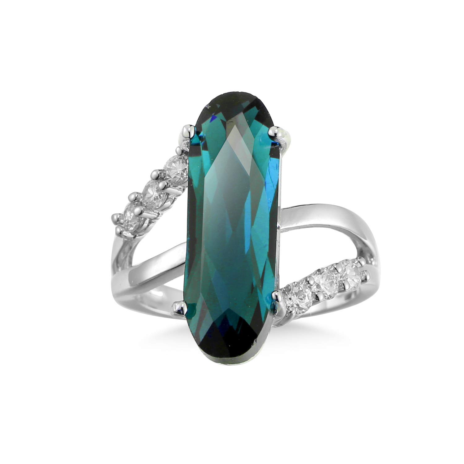 SixTwo Women's 925 Sterling Silver Green Simulated Emerald and Diamond Ring Amethyst Ring Gemstone Ring Cubic Zirconia Rings CZ Diamond Eternity Engagement Wedding Band Ring for Women (Green, 9)