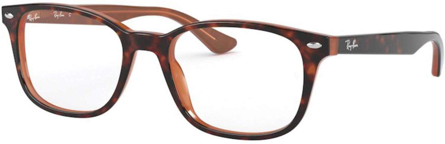 Ray-Ban Rx5375f Low Bridge Fit Square Prescription Eyeglass Frames, Havana on Light Brown/Demo Lens, 53 mm