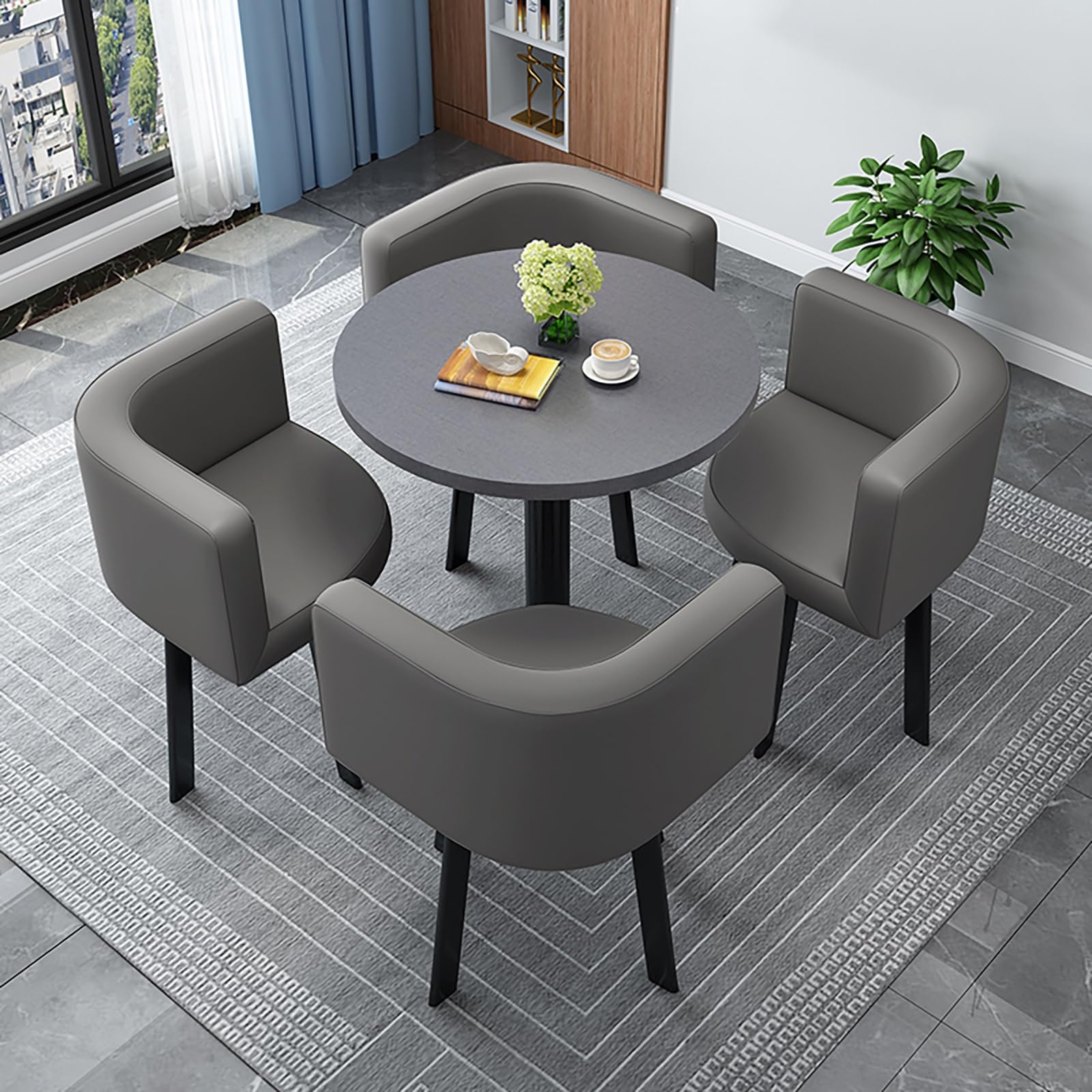 Round dining table set for 4, kitchen table and chairs for 4, Suitable for living room, restaurant, cafe, leisure reception desk and chair combination, Square table/round table, various specifications