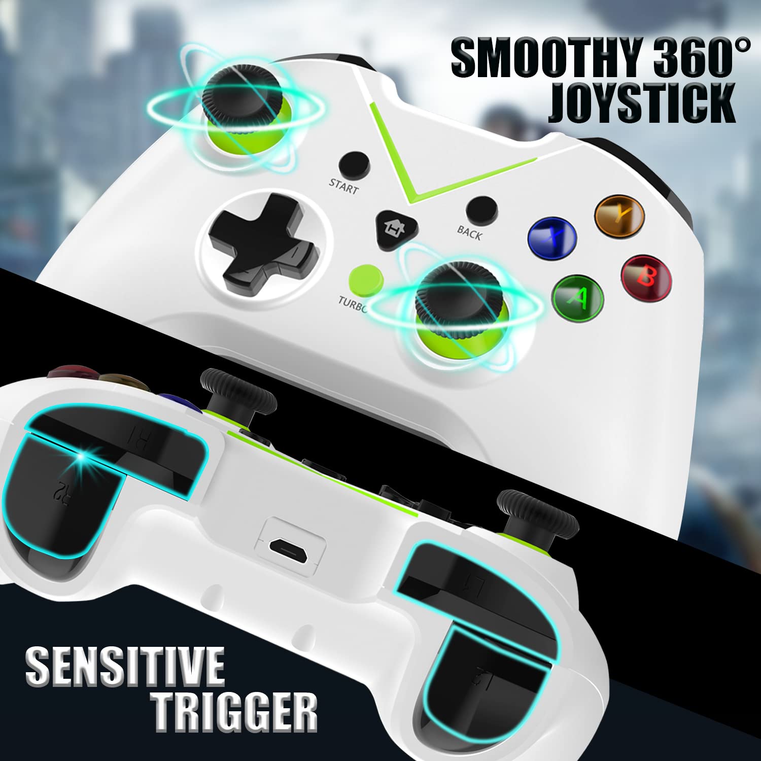 vebesco Xbox Controller - Turbo Gaming Controller, 2.4GHz Wireless High Data Rate Connection, Built with 2 Vibration Motors, Compatible with Xbox one, Xbox Series and PC Windows 7/8/10/XP, white