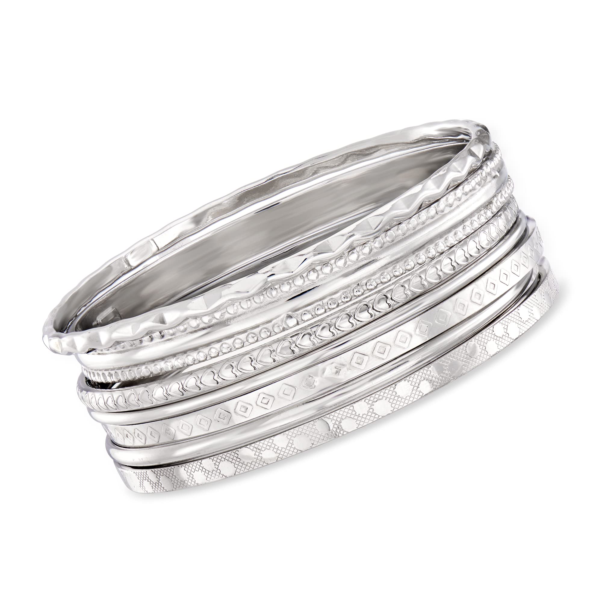 Ross-Simons Italian Sterling Silver Jewelry Set: 7 Assorted Textured Bangle Bracelets. 8.5 inches