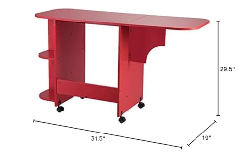 SEI FURNITURE Southern Enterprises Expandable Rolling Sewing Station Craft Table, Red