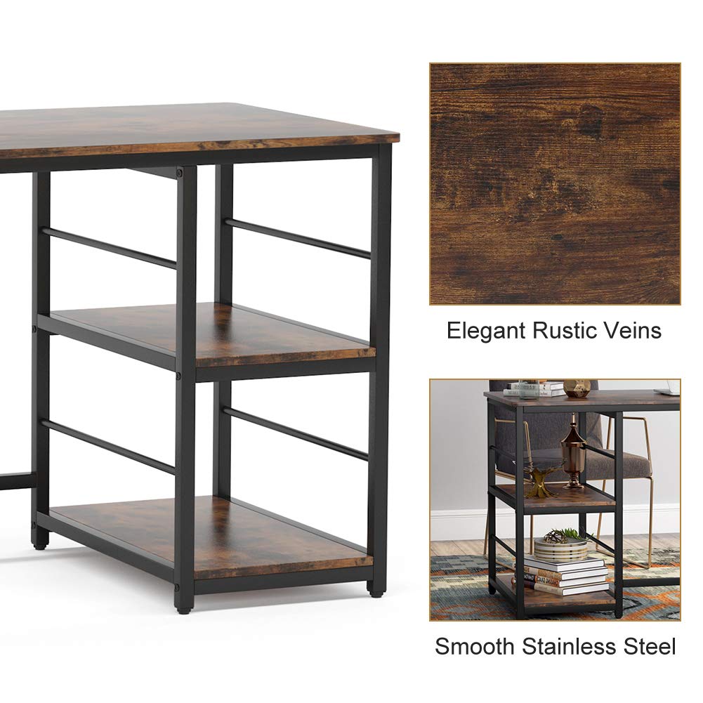 Tribesigns 55 Inch Computer Desk with 2-Tier Storage Shelves, Rustic Modern Home Office Desk Study Table Studying Writing Desk Workstation for Home Office (55 Inch, Retro Brown)