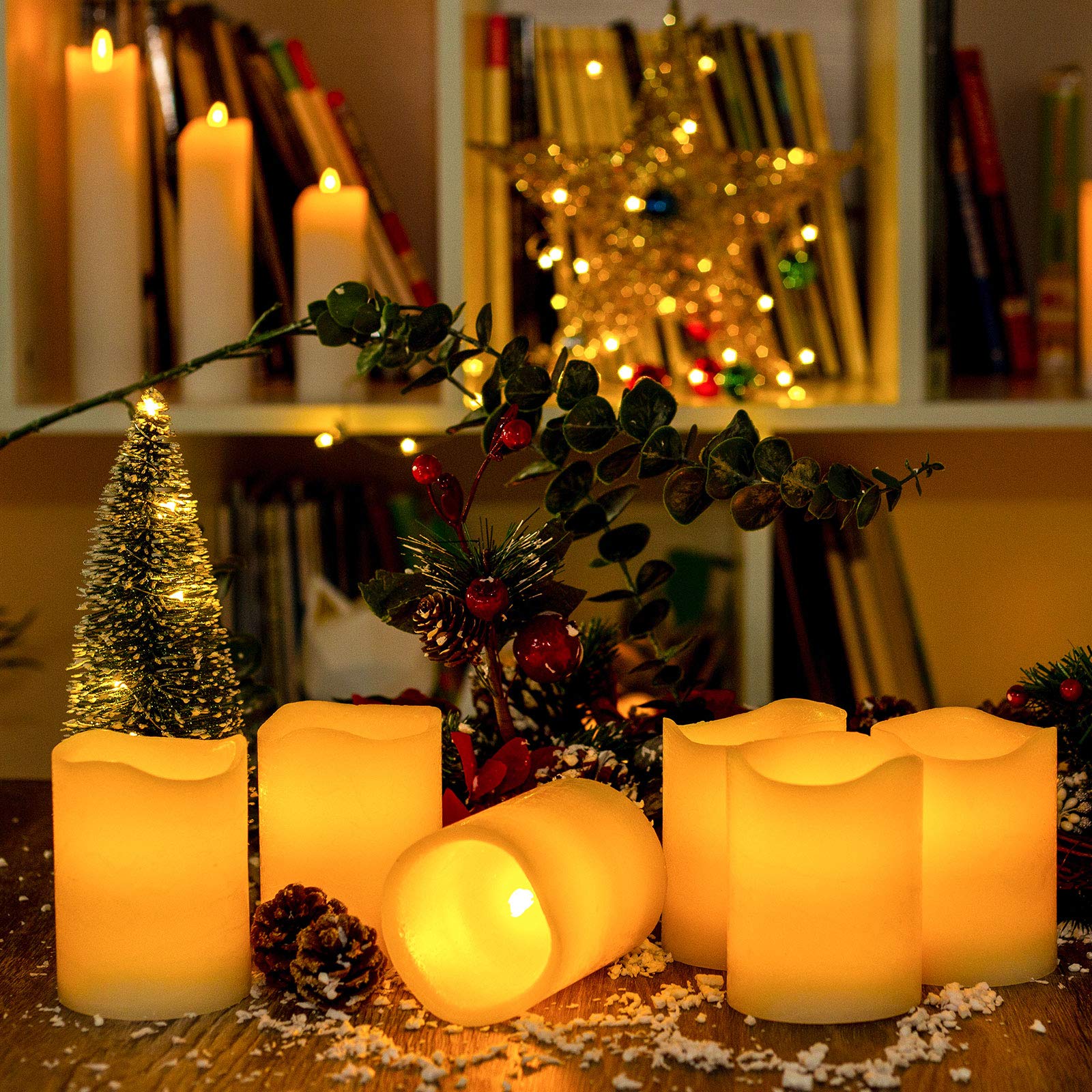 Rustic Flameless Candles Flickering, BeMoment Battery Operated with Remote Control, LED Candle for Garden Wedding,Party, Christmas Decorations, Set of 6(3"×4“)