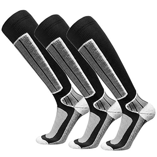 Ski Socks High Performance Thick Snow Skiing Socks- Thickening Warm Outdoor Wool Sports Stocking for Skiing Hiking Snowboard (L, Black 3pair)