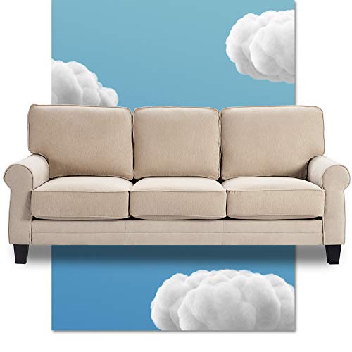 Serta Copenhagen 2 Two or Three Person Living Room Couch with Soft Foam-Filled Cushions, Easy-to-Clean Microfiber Upholstery, 77" Sofa with Storage, Beige