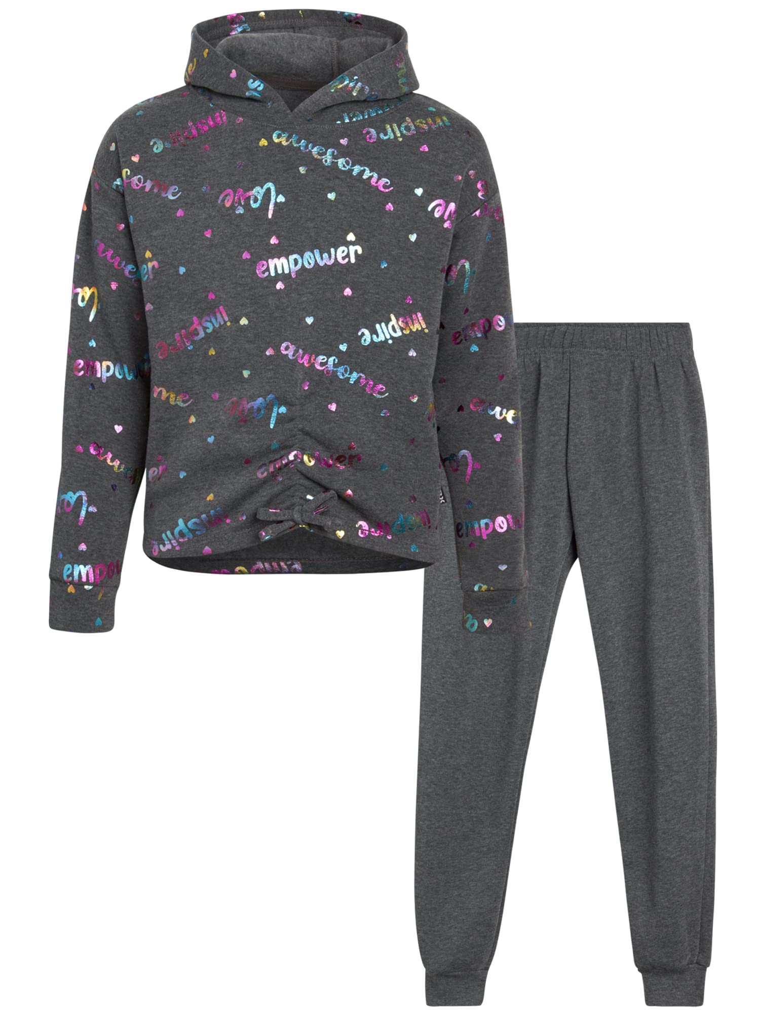 RBX Girls' Active Sweatsuit Set - 2 Piece Fleece Hoodie Sweatshirt and Jogger Pants (Size: 7-16), Size 10/12, Charcoal Inspire