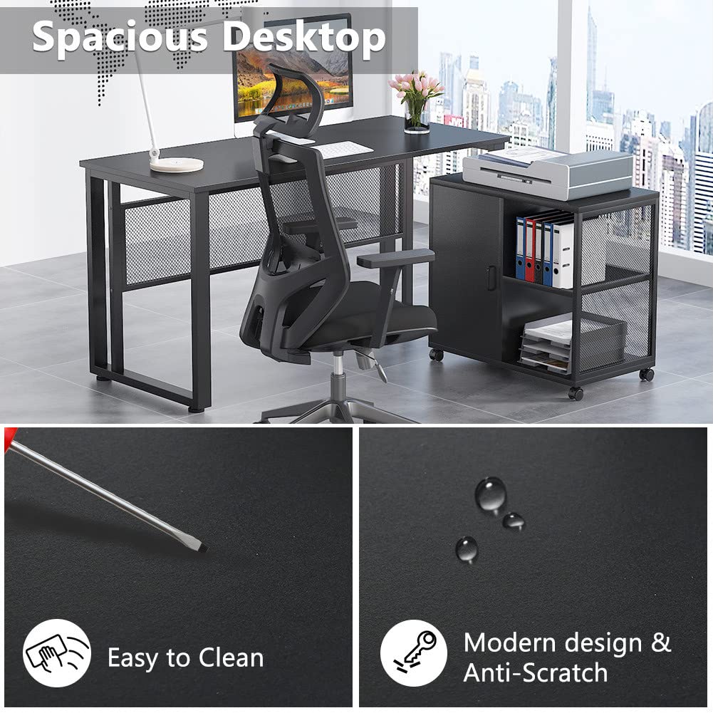 Tribesigns Computer Desk Office Desk with File Cabinet, 55 inch L-Shaped Executive Desk Table with Storage Mobile Printer Filing Stand, Black