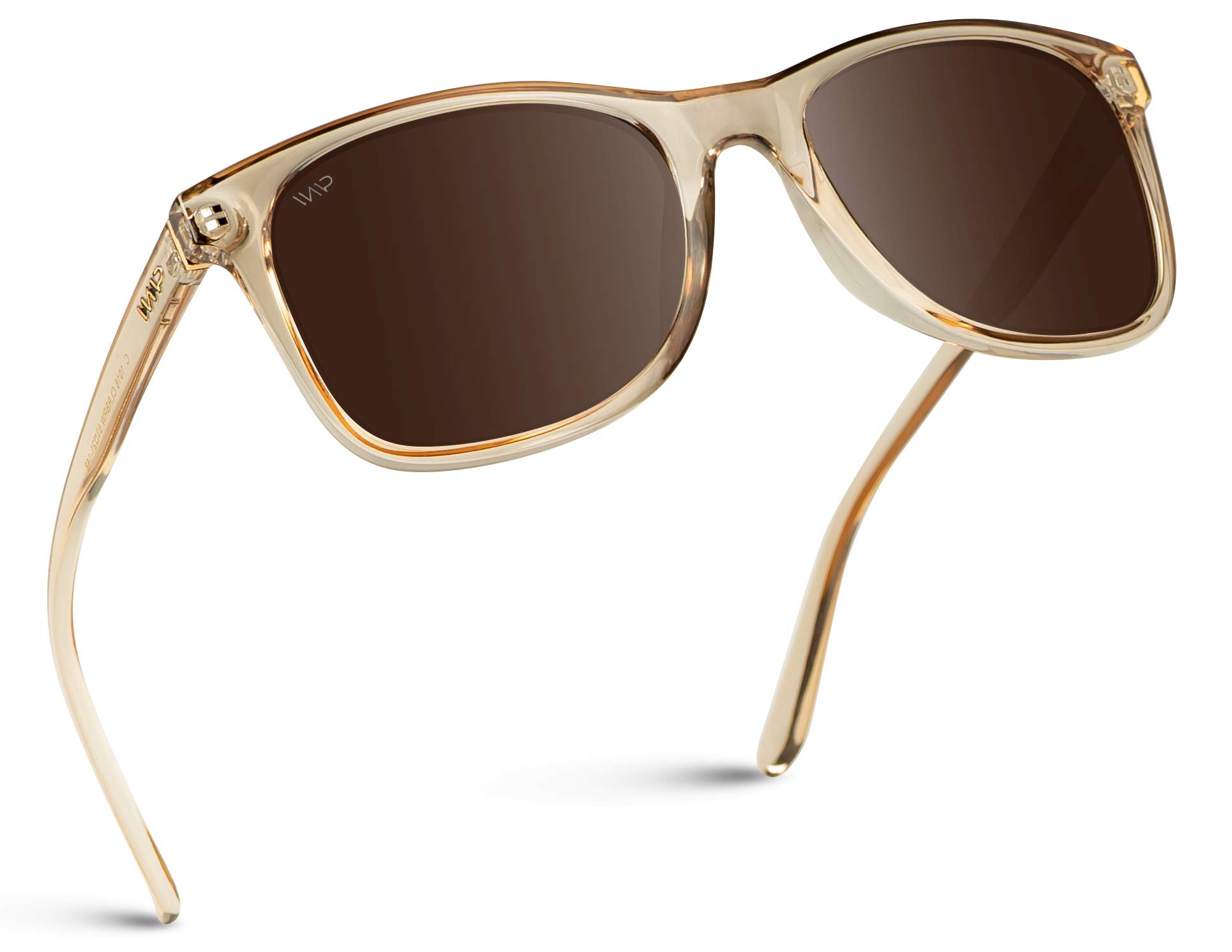 WearMe Pro - Square Classic Horn Rimmed Polarized Sunglasses For Women (Clear Brown Frame/Brown Lens)