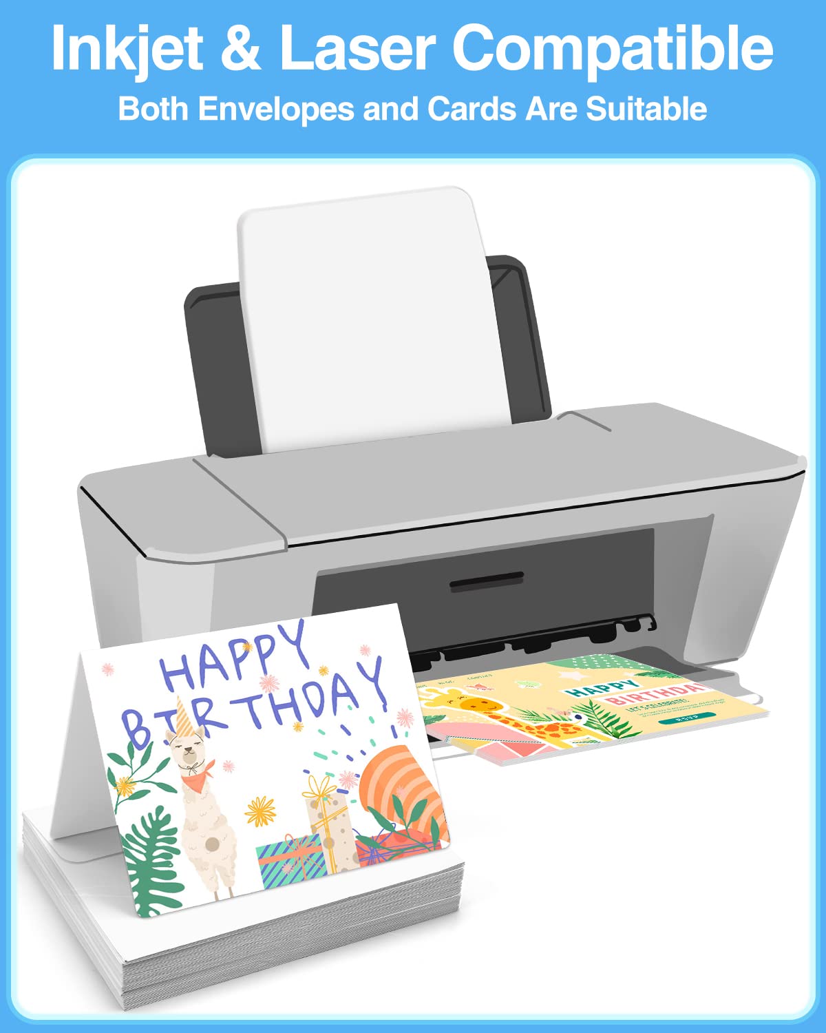 Poever Blank-Cards-and-Envelopes 60 Pack - 4 x 5.5 Folded Cardstock with A2 White Envelopes-for-Invitation, Heavyweight Blank-Note-Cards-and-Envelopes Self Seal Printable for Greeting Party Birthday
