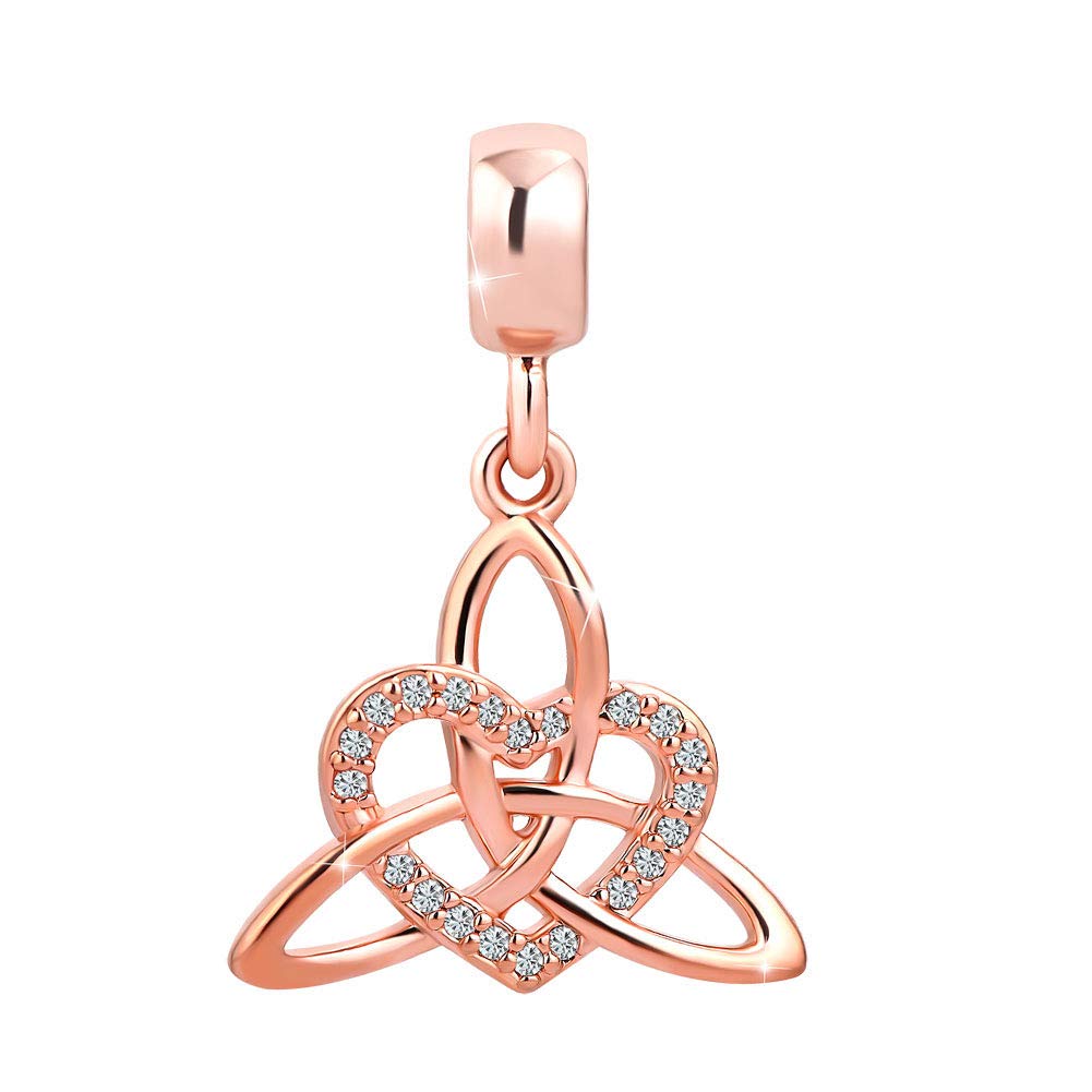 SexyMandala Lucky Irish Trinity Celtic Knot Lover Heart Shaped Pendant Charms Rose Gold fit Bracelets