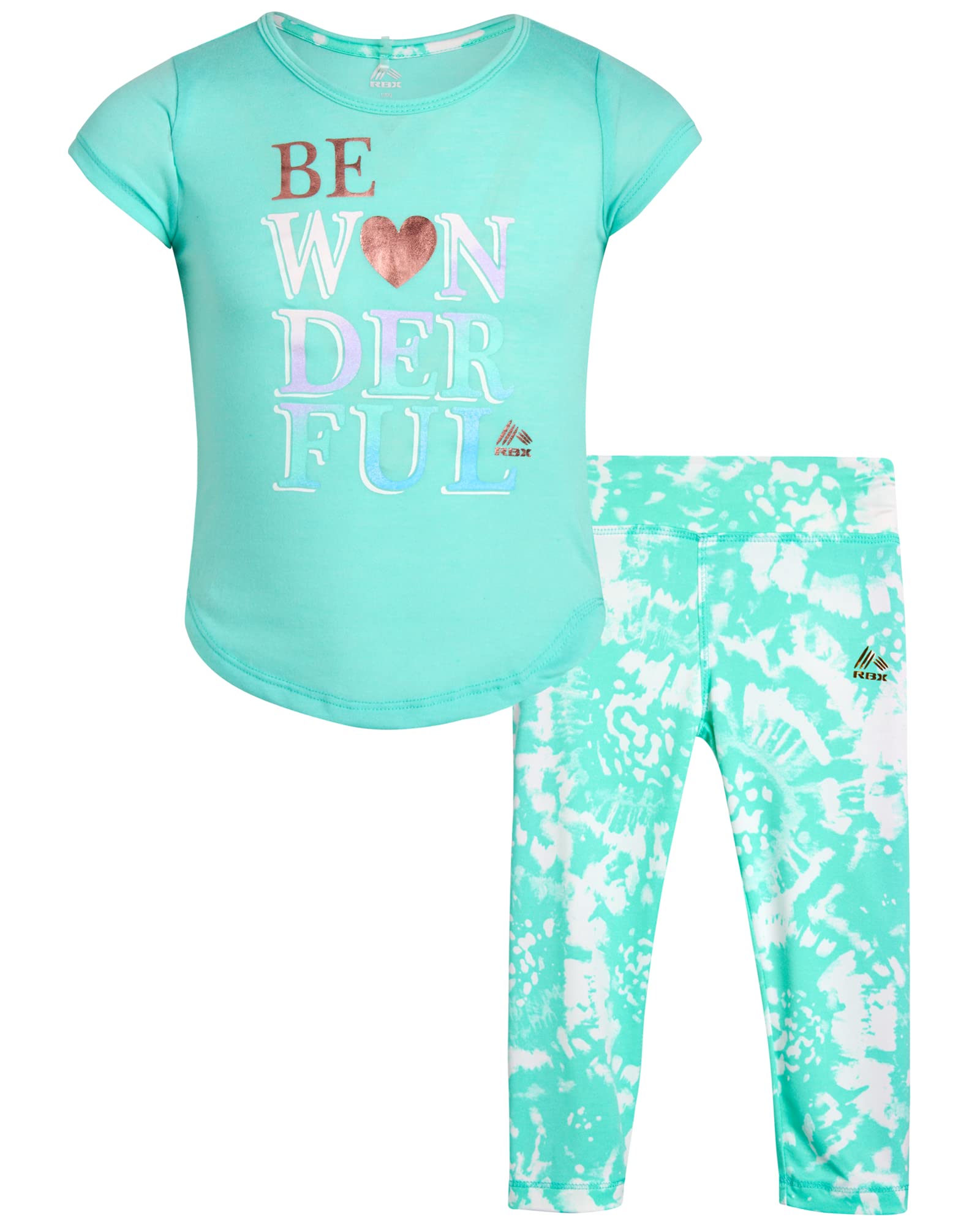 RBX Girls’ Active Leggings Set - 2 Piece T-Shirt and Capri Leggings (Size: 4-12), Size 7/8, Green Power