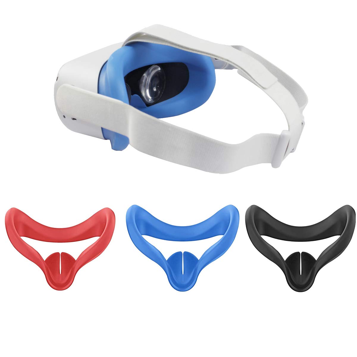 VERSAINSECT ilicone Cover Eye Mask Pad for Oculus Quest 2 Headset Sweatproof Waterproof Oculus Quest 2 Skin Replacement (Red+Blue+Black)