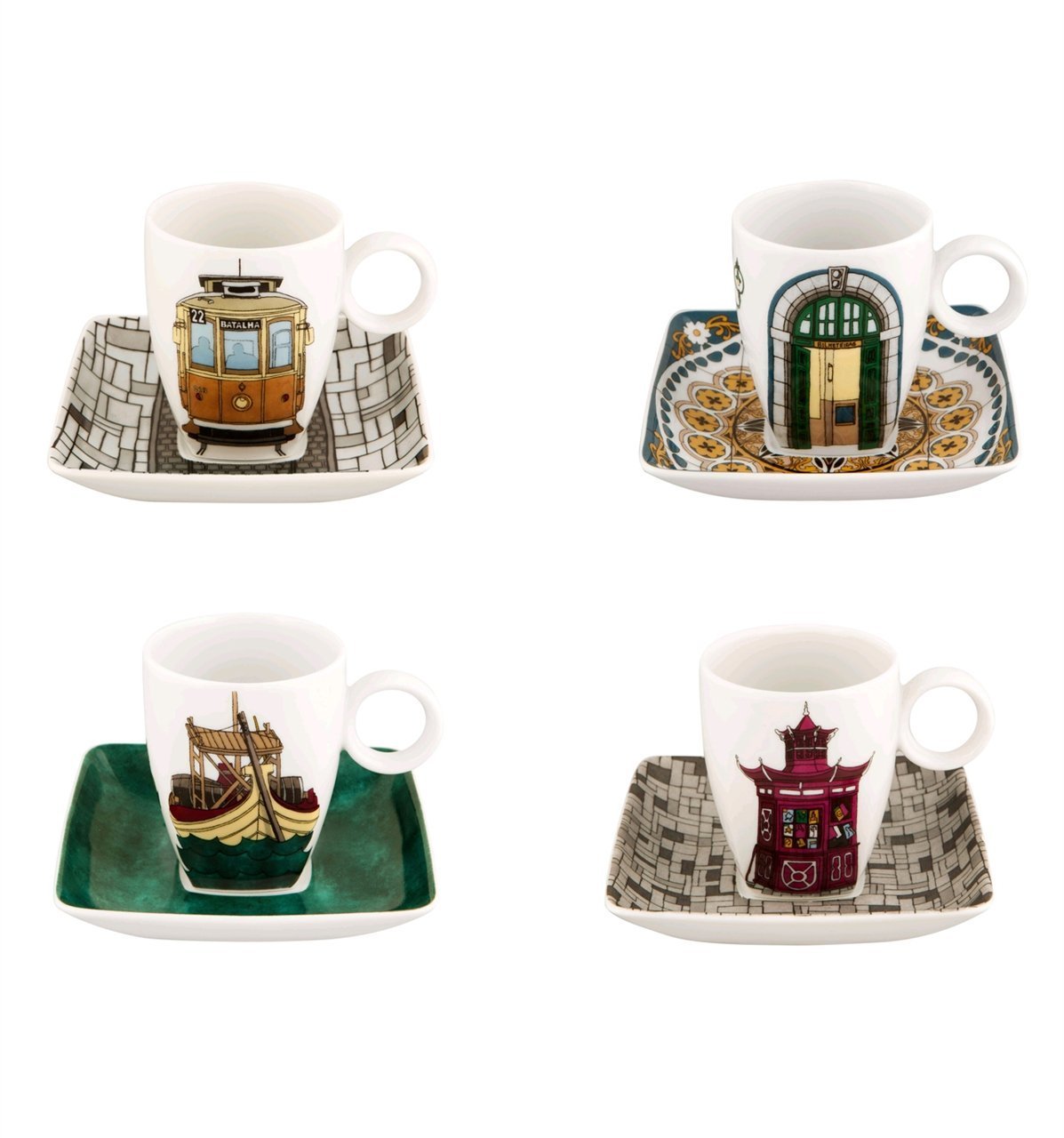 Vista Alegre Alma Do Porto Coffee Cup and Saucer, Set of 4 with Gift Box