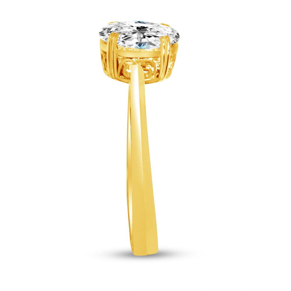 Size - 7 - Solid 14k Yellow Gold Oval Cut Thick Band Classic Solitaire Wedding Engagement Ring CZ Cubic Zirconia 1.50ct.