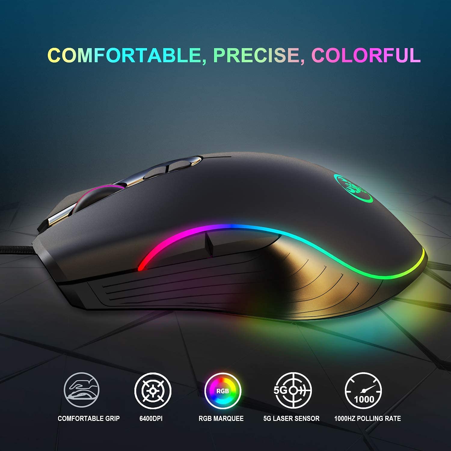 Scorpion Gaming Mouse Wired, Ergonomic Optical Mouse 7 RGB Backlit Modes, 7 Programmable Buttons 6400 DPI PC Gaming Mice for Laptop Computer Macbook