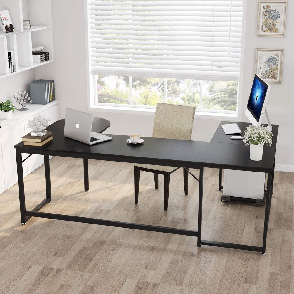 Tribesigns U Shaped Desk, Large L-Shaped Desk Corner Computer Office Desk Writing Table with Printer Stand, 78.7 x 47.2 inch Executive Workstation Desk for Home Office(Matte Black)