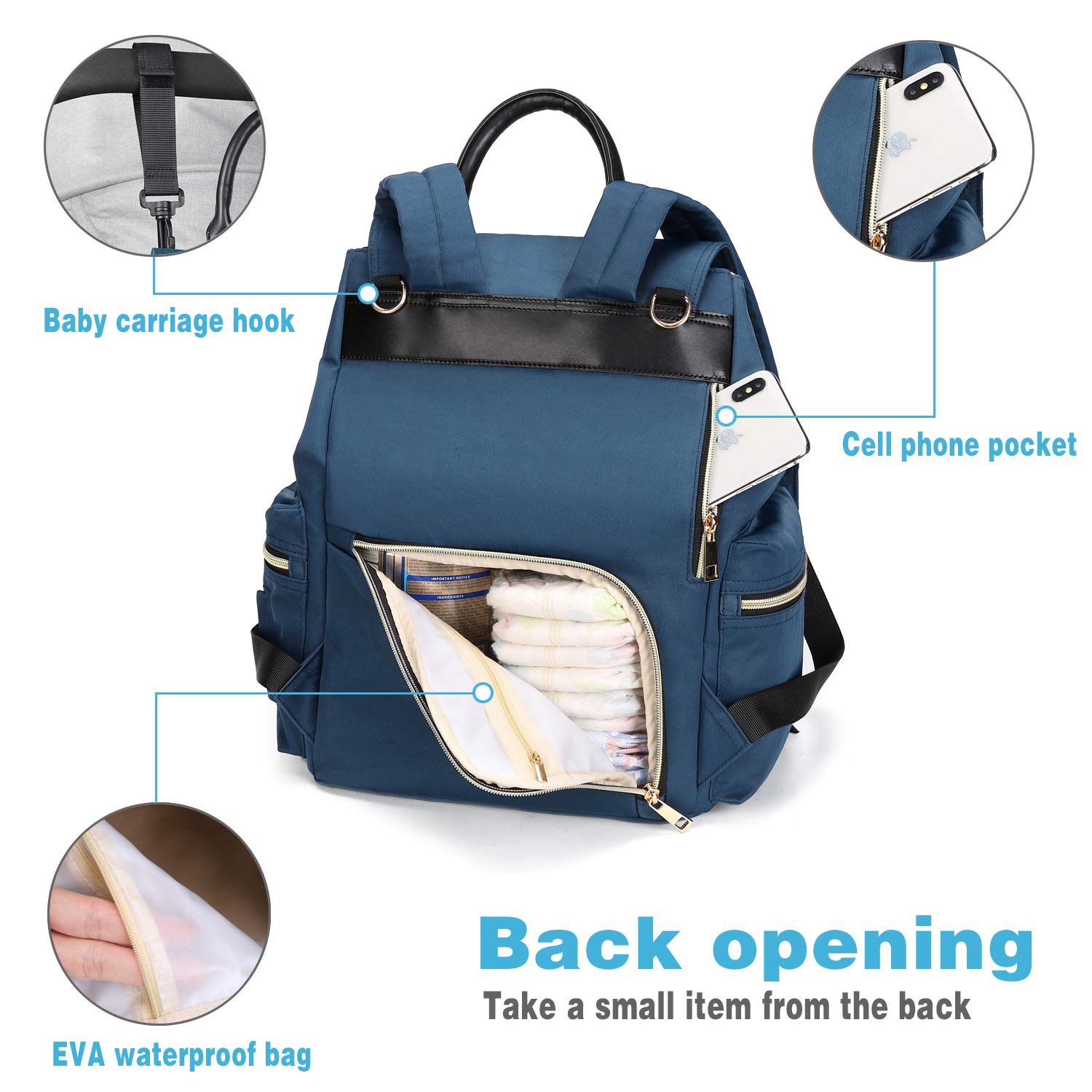 QIMIAOBABY Diaper Backpack, Waterproof Nylon Baby Nappy Storage Bag (Black)