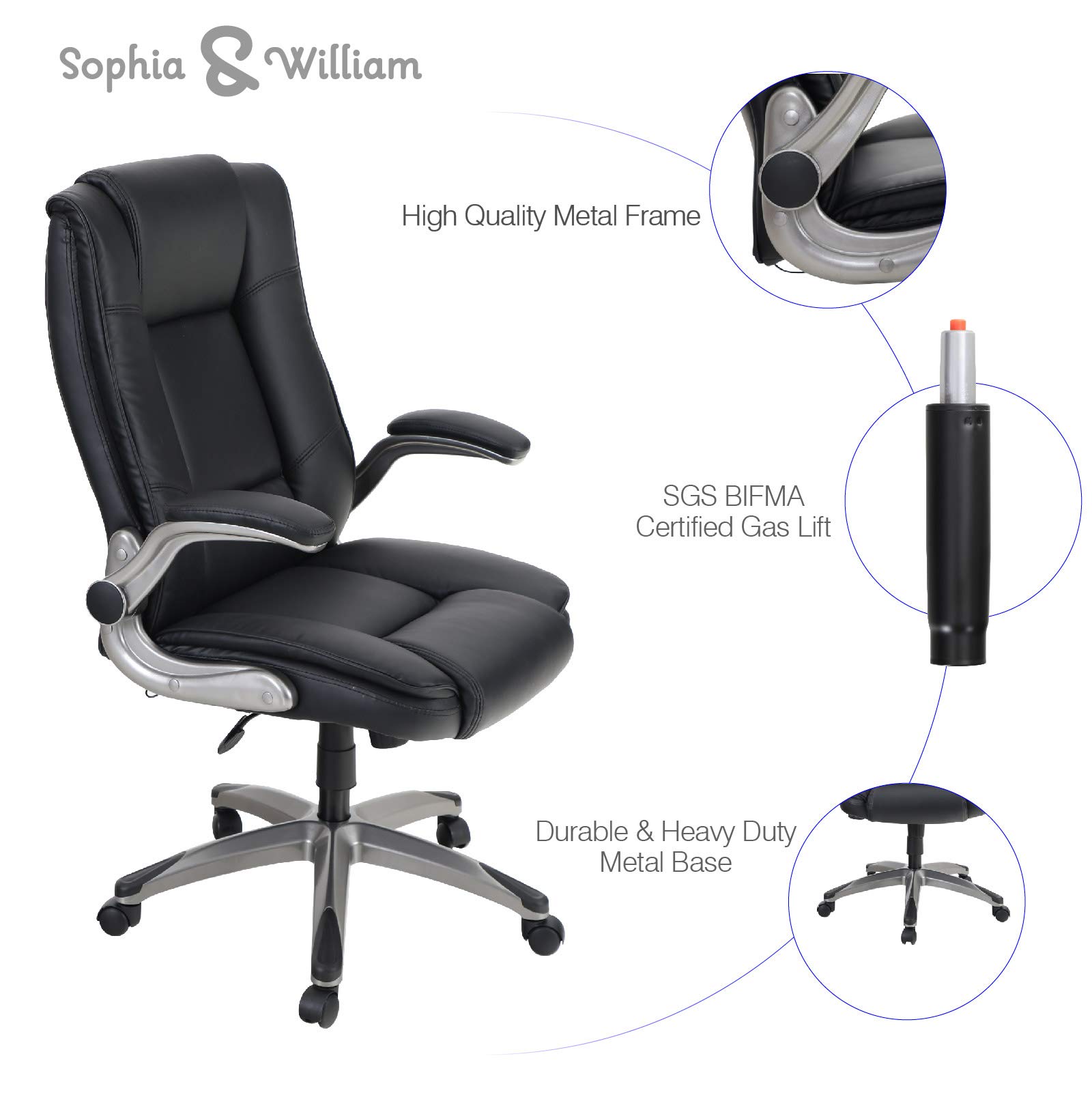 Sophia & William PU Leather Rocking Home Office Desk Chair High Back, Modern 360° Swivel Executive Computer Chair with Flip-up Armrests, Load Capacity: 300 lbs