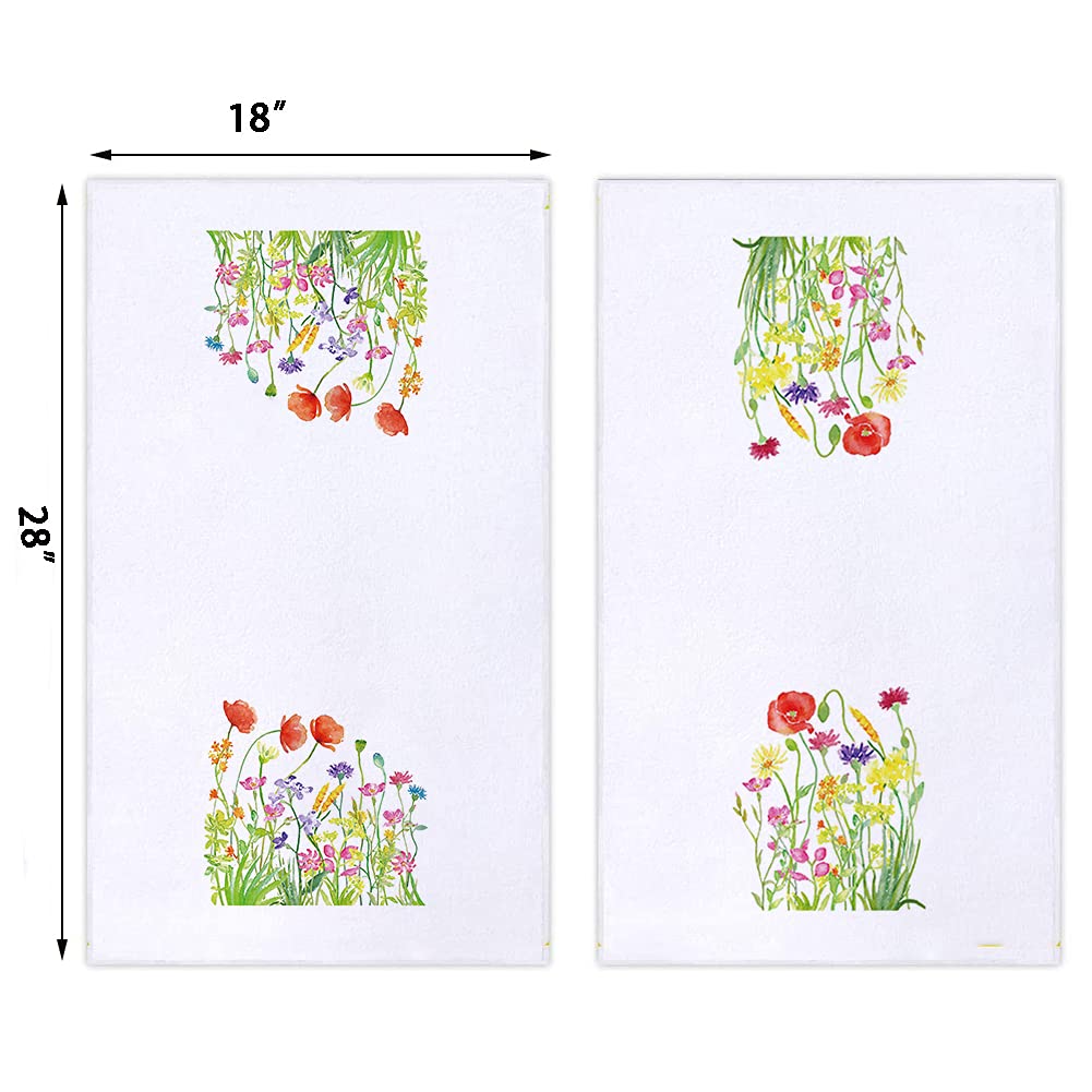 Watercolor Wild Flower Kitchen Dish Towel 18 x 28 Inch, Seasonal Spring Summer Floral Tea Towels Dish Cloth for Cooking Baking Housewarming Gift Set of 2