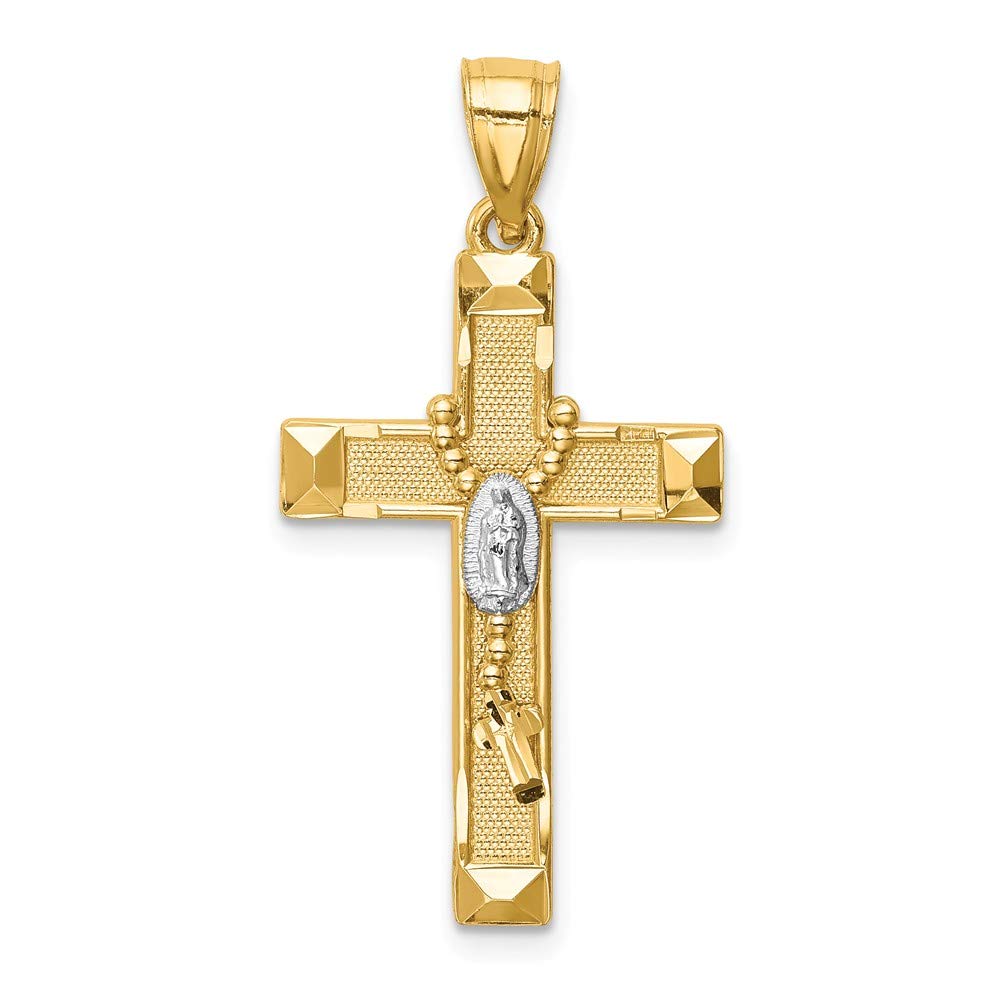 Solid 14k Yellow Gold Two Toned Cross Rosary Pendant Charm