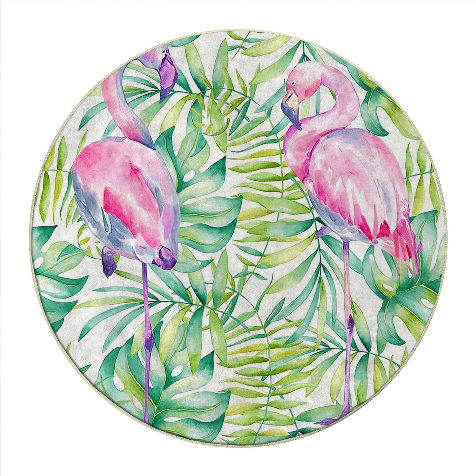 Round Office Chair Mat Flamingo Thick Home/Office Floor Protector Green Desk Chair Hard Floor Protector Mats for Rolling Chair 2 FT