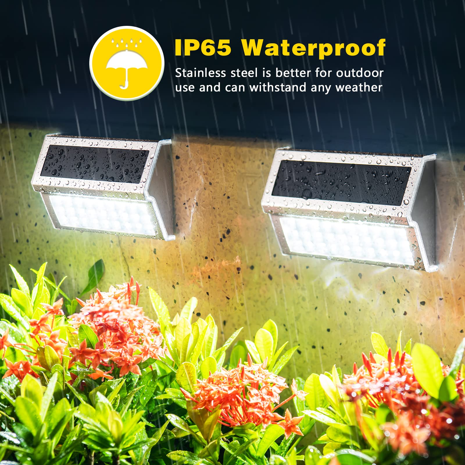 ROSHWEY Solar Outdoor Lights, 10 Pack 30 LED Fence Lights Waterproof Solar Powered Deck Post Lamps Stainless Steel Outside Step Lighting for Backyard Yard Walkway Stairs, Cool White Light
