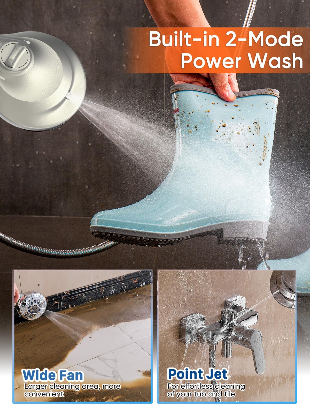 Pavezo High Pressure Handheld Shower Head with Filter, ON/OFF Switch Pause Button, 10-mode Shower Head with Hard Water Softener Filters, SS Hose, Anti-clog & Powerful Clean Tile & Pets, Brushed Nickel