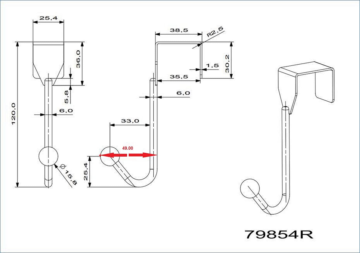 Richelieu Hardware BP99844140 Utility Over The Door Metal Hook, 1 in (25.5 mm), Chrome