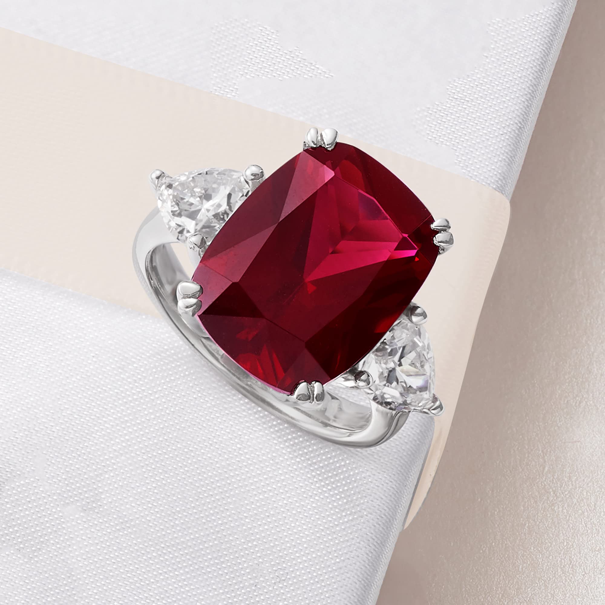 Ross-Simons 12.70 Carat Simulated Ruby and 1.75 ct. t.w. CZ Ring in Sterling Silver. Size 8