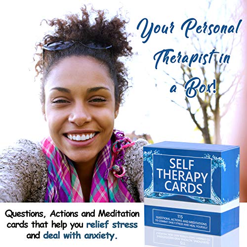 SELF THERAPY CARDS β Relaxing gift! Handy, easy to use anxiety relief cards! 115 Questions in a box, along with suggested actions and meditations. Self reflection cards, mindfulness tool