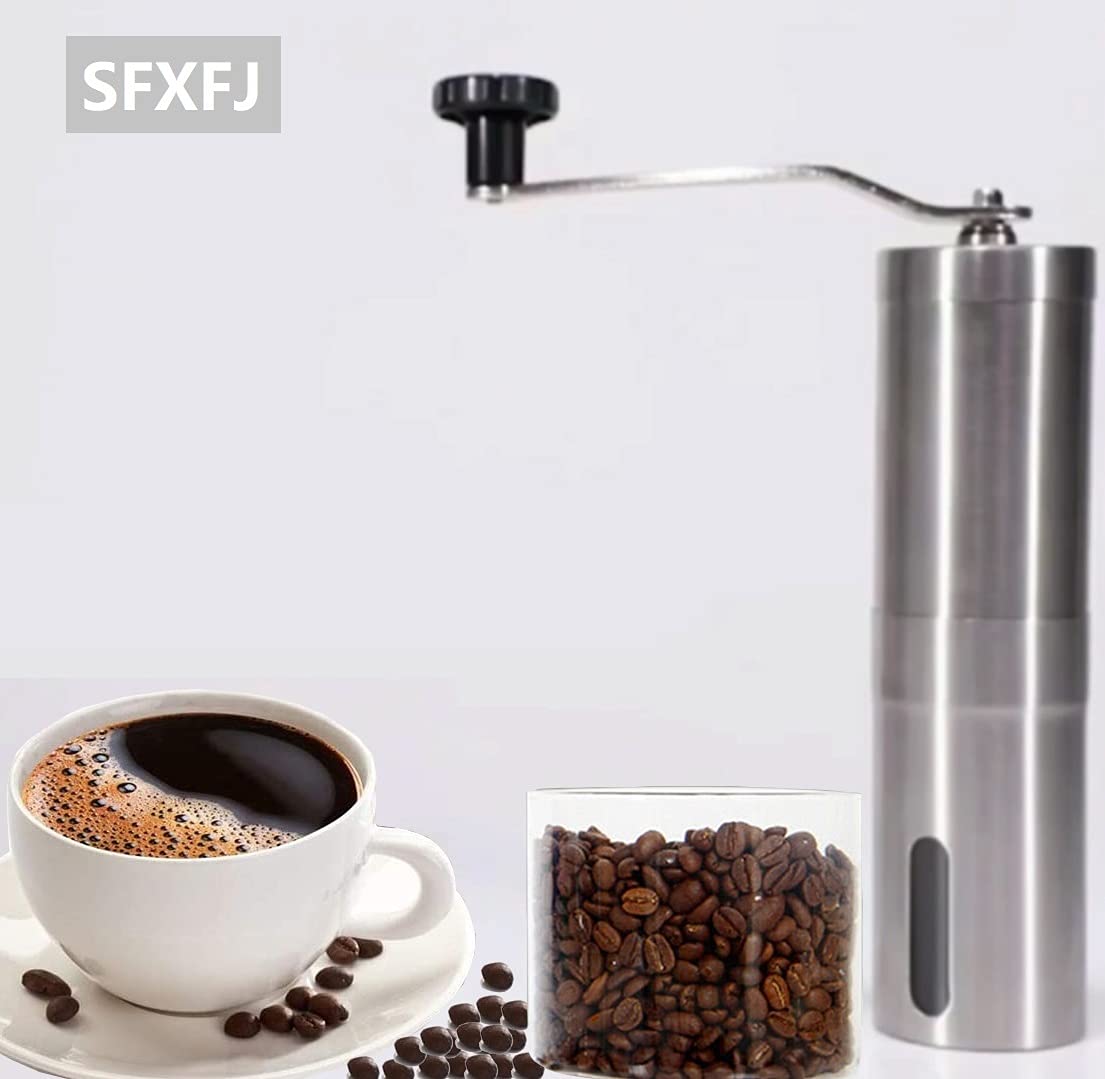 SFXFJ Manual Burr Coffee Grinder - Adjustable Settings for French Press, Espresso, Drip Coffee, Turkish Brew - Stainless Steel Handheld Grinder