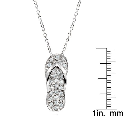 Sterling Silver Cubic Zirconia Flip-Flop Beach Sandal Necklace