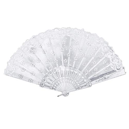 XHE Folding Fan Folding Held Fan Pattern Dance Wedding Party Lace Folding Hand Held Flower Fan Hand Held Fan Chinese Fan Folding Hand Fan (Color : White)