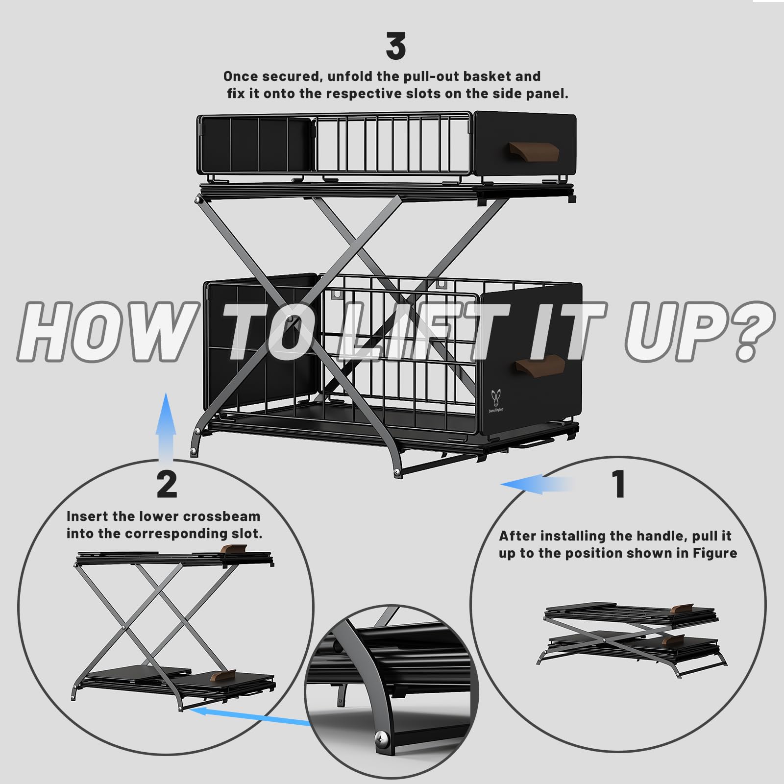 SweeTinytwo Adjustable Under Sink Organizer - 2 Tier Storage Rack with Height Adjustment, Bathroom Cabinet Storage Solution for Kitchen, Expandable Shelf for Under Sink Organization (40cm, white)
