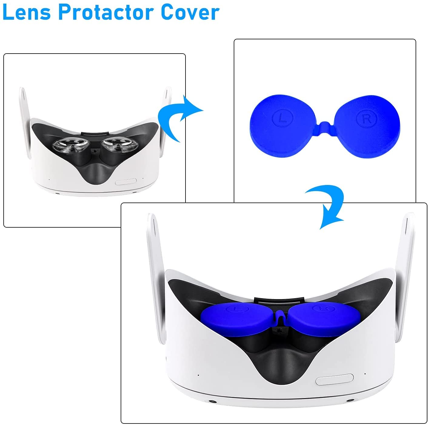 YIZEIJOB Silicone Cover Set Accessories for Oculus Quest 2, Quest 2 Front Shell Protector Cover, Controller Grips Cover, Lens Protective Cover, Anti-Throw Face Pad, 4PCS VR Bundle-Blue