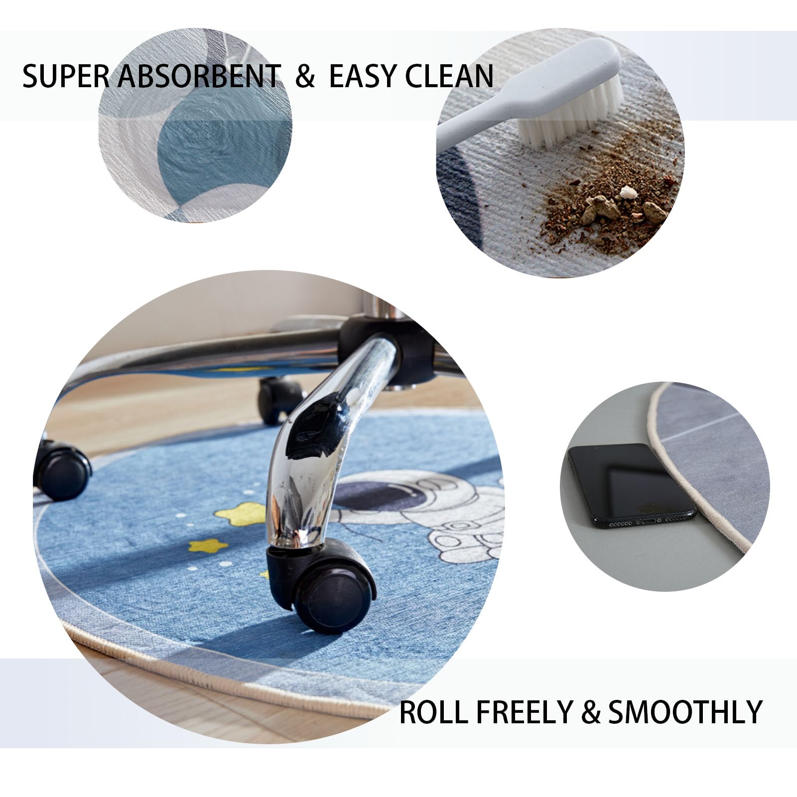Round Rolling Chair Mat Marble Heavy Duty Floor Protector Abstract Luxury Art Office Desk Chair Mat Floor Mat for Standing Desk 4 FT