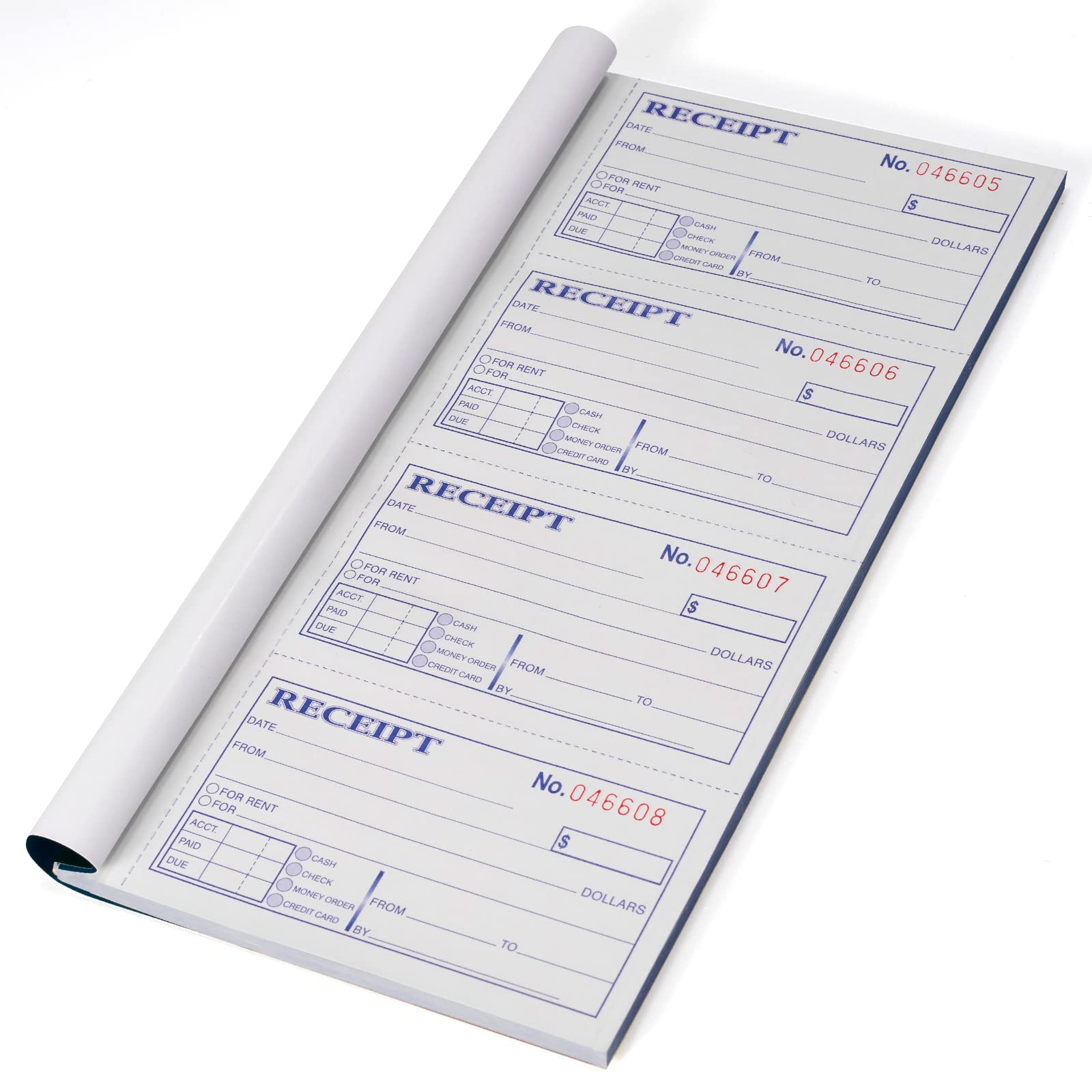 Receipt Book with Carbon Copies, Rent Receipt Book for Small Business, 2-Part Carbonless, 100 Sets per Book, 4 Receipts per Page