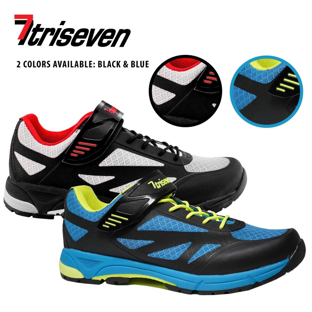 TriSeven Mountain MTB Shoes - Lightweight, Breathable Synthetic Leather, Anti-Slip Heal & SPD/Indoor Cycling Compatible! (Blue, Numeric_5_Point_5)
