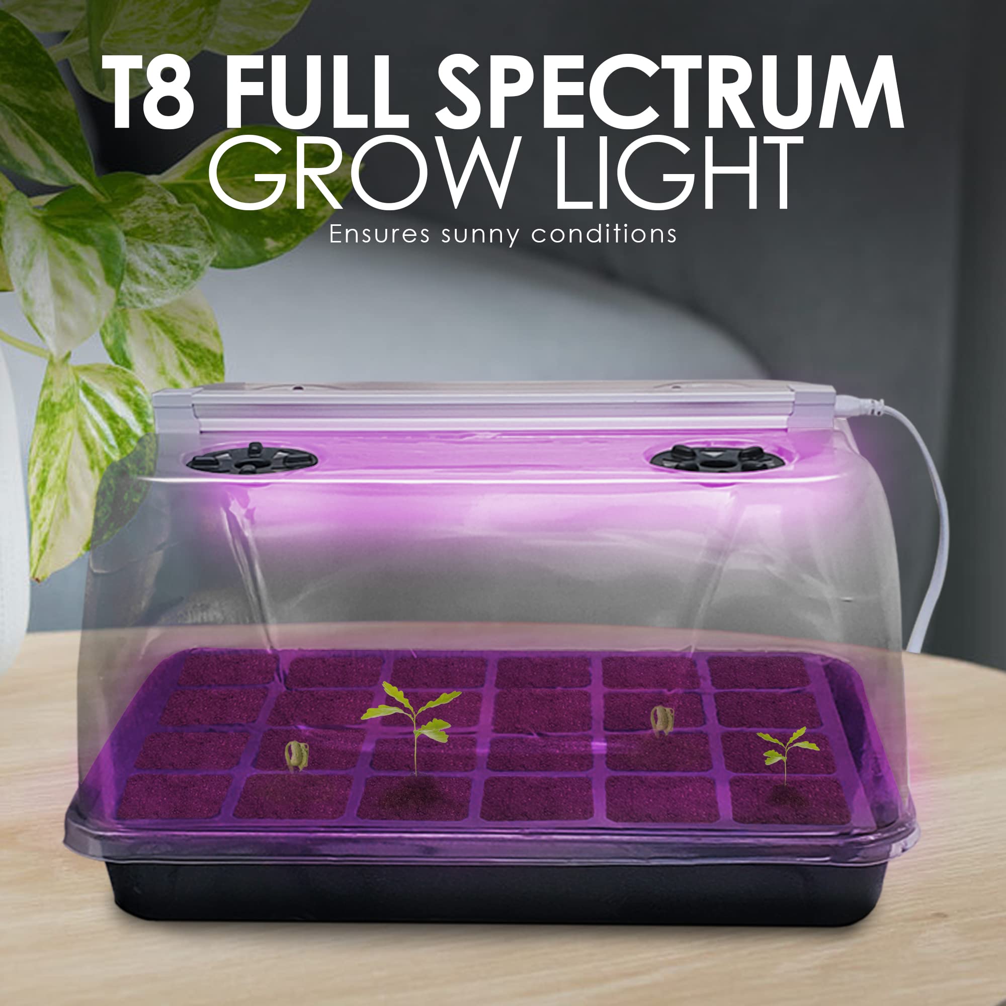 Seed Starter Tray Kit, Oron Lifestyle Germination Starter Kit for Starting Seeds or Cuttings, (Heat Tray, T8 Grow Light, Peat Pellets, 24 cell Starter Tray, Adjustable Clear Humidity Dome and More)