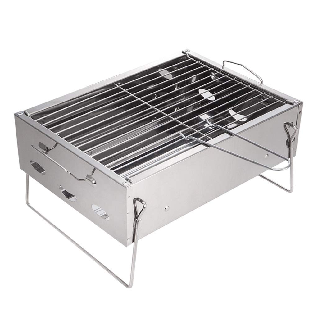 QIAOLI Charcoal Grill Barbecue Portable BBQ - Stainless Steel Folding Grill Tabletop Mini Outdoor Smoker BBQ for Garden Backyard Camping (Color : Silver)