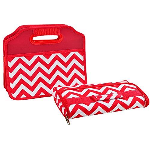Picnic at Ascot Original Folding Trunk Organizer With Cooler, Red Chevron