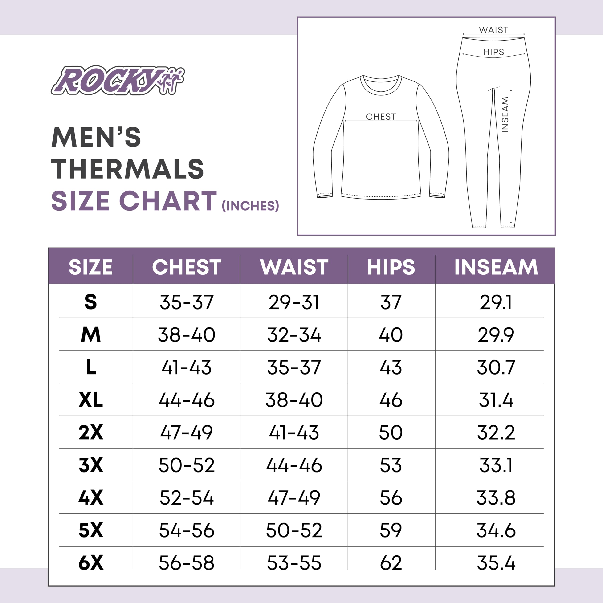 Rocky Thermal Underwear for Men (Long Johns Thermals Set) Shirt & Pants, Base Layer (Black - Standard Weight/Large)
