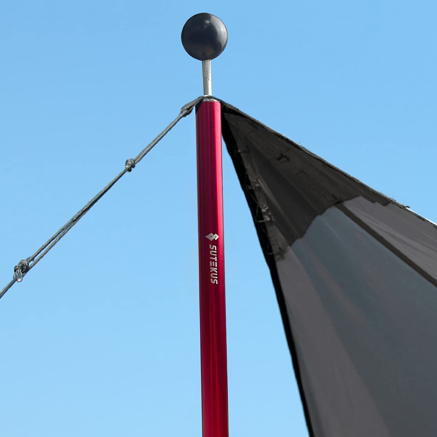 Sutekus Aluminum Rod Tent Poles Kit Rod Replacement Accessories 5 Section Multifunction Tarp Poles for Camping Shelters Canopy Support 2 Poles (Red)