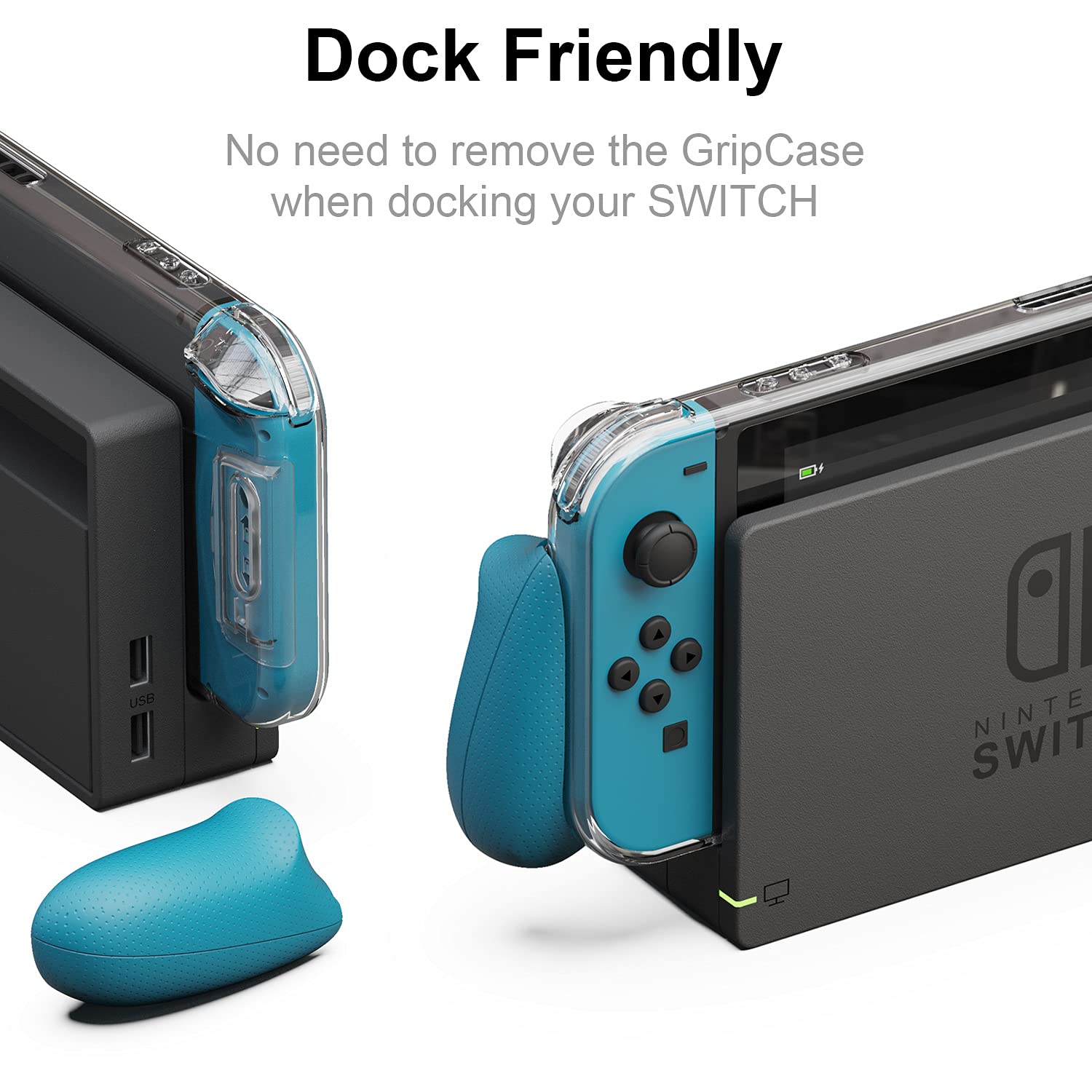 Skull & Co. GripCase Crystal Bundle: A Dockable Transparent Protective Cover Case with Replaceable Grips [to fit All Hands Sizes] for Nintendo Switch - Gray