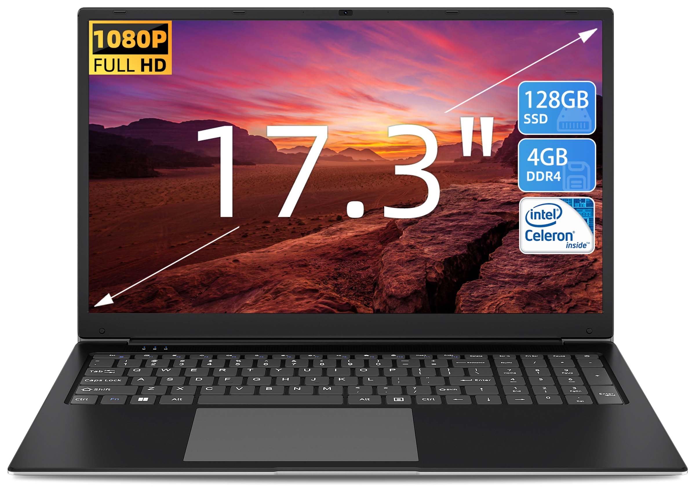 SGIN Laptop, 4GB RAM 128GB SSD Laptops Computer with 17 Inch 1920 * 1080 IPS Display, Intel Celeron Quad-Core Processor(Up to 2.5GHz), Mini HDMI, Webcam, Wi-Fi, 512GB Expansion