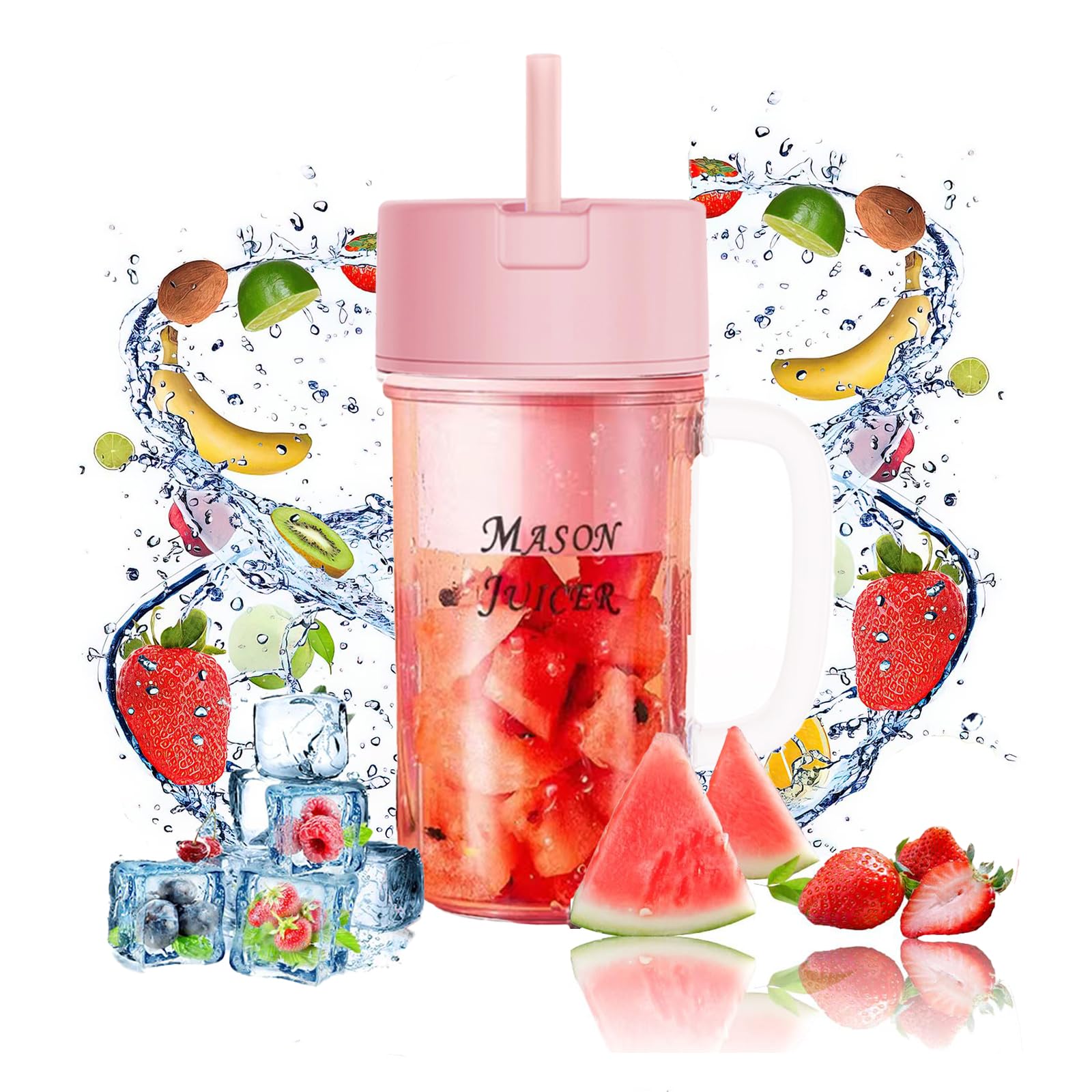 Portable Blender, sotfkd Personal Size Blender for Shakes and Smoothies with 10 Blades, 16 Oz Mini Blender Cup with USB Rechargeable & Handle & Free Straw for, Home, Kitchen, Office, Travel(green)