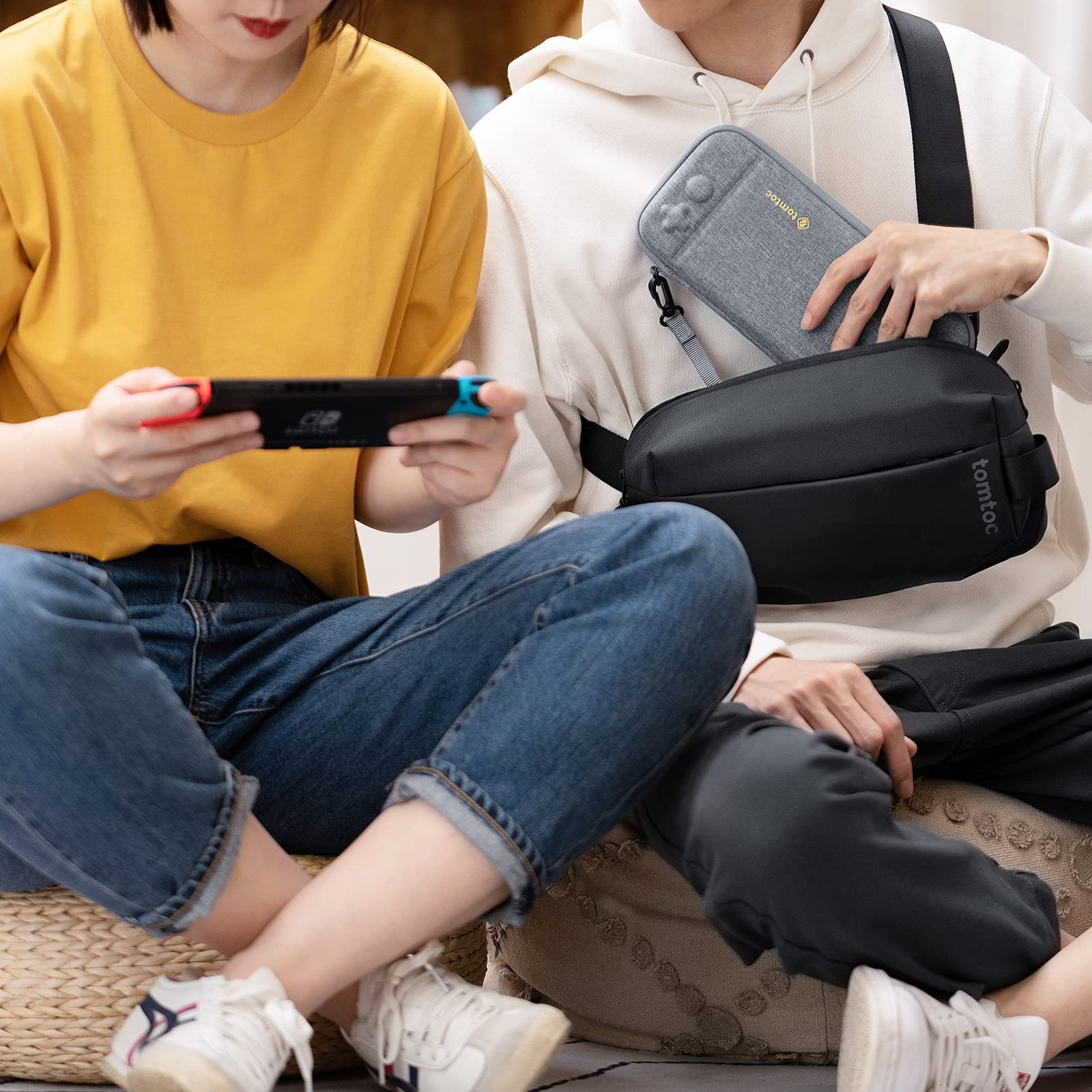 tomtoc Switch Case for Nintendo Switch, Slim Switch Sleeve with 10 Game Cartridges, Protective Switch Carry Case for Travel, with Original Patent and Military Level Protection, Gray Blue